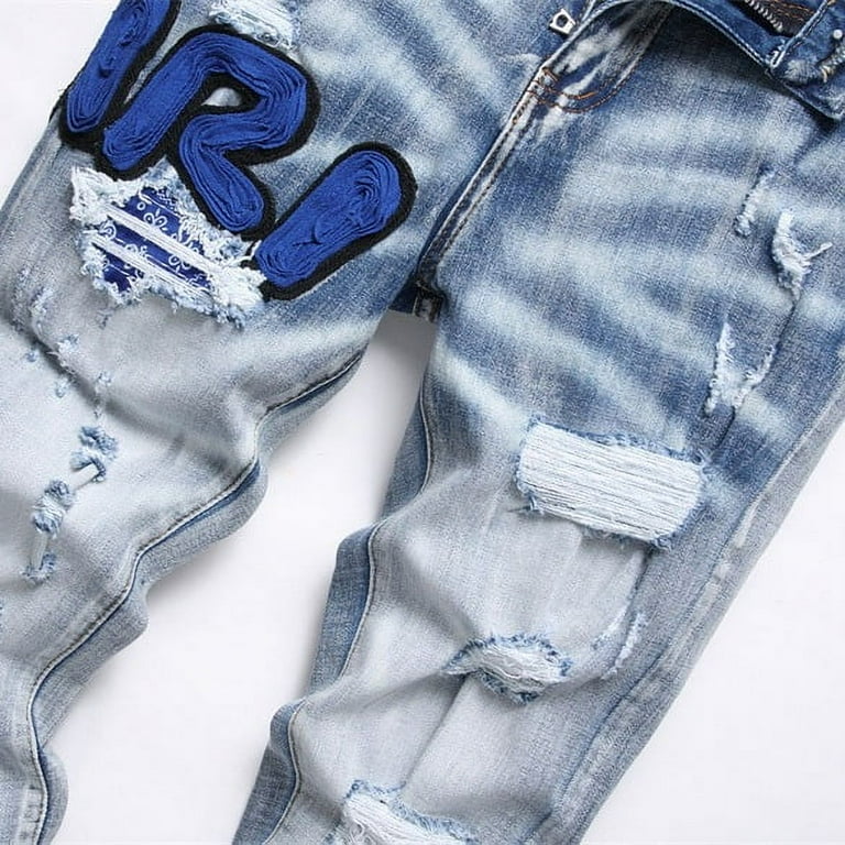 Amiri jeans men's straight slim fit patchwork jeans comfort Amiri jeans men's straight slim fit patchwork jeans comfort