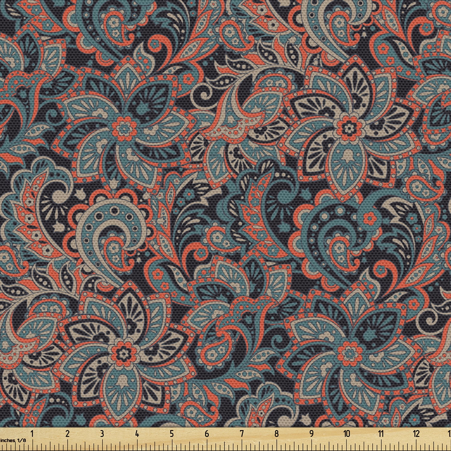 Persian Fabric by the Yard, Paisley Pattern with Oriental Style Flower ...