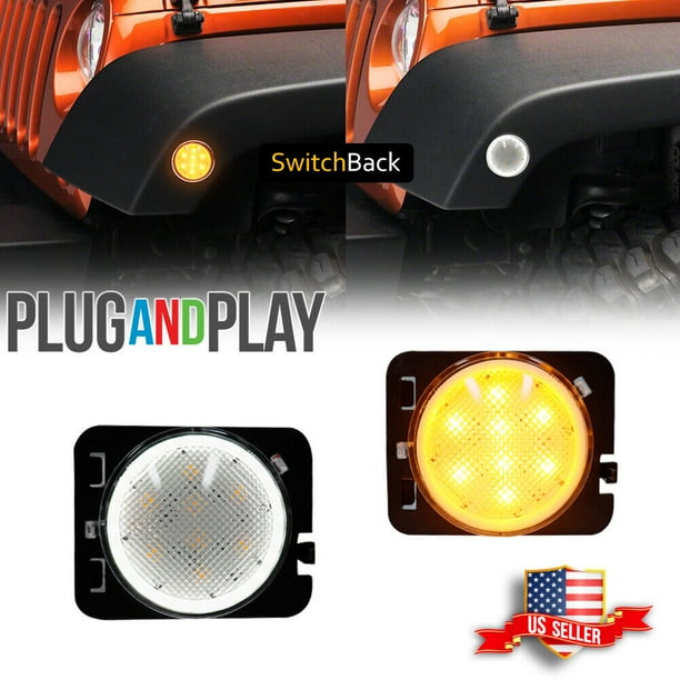 GTINTHEBOX [Switchback] LED Side Marker DRL Front Fender Lights Fit 2007-2018 Jeep Wrangler JK ...