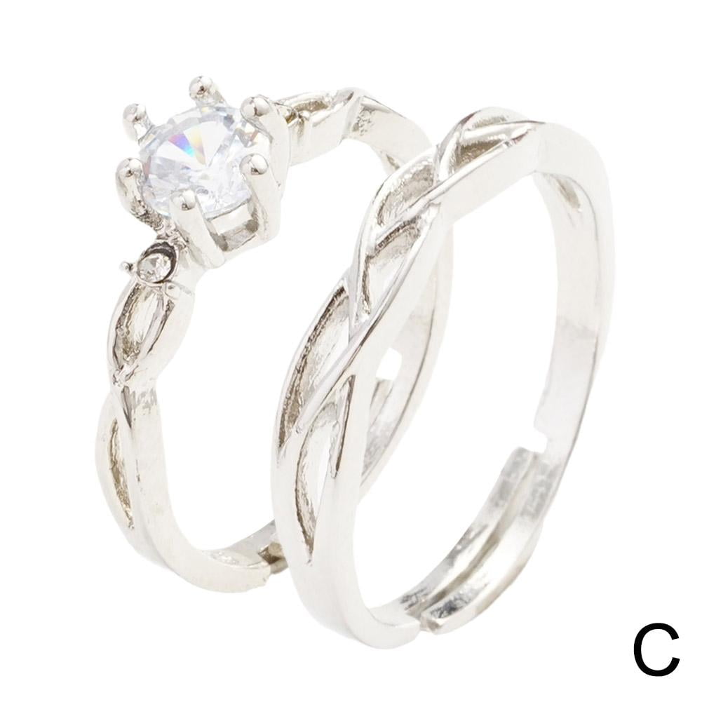Click here for Seebee Couple Rings Crystal Couple Wedding Adjusta... prices