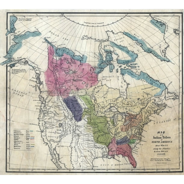 1836 Map Of The Indian Tribes Of North America History (24 x 18 ...