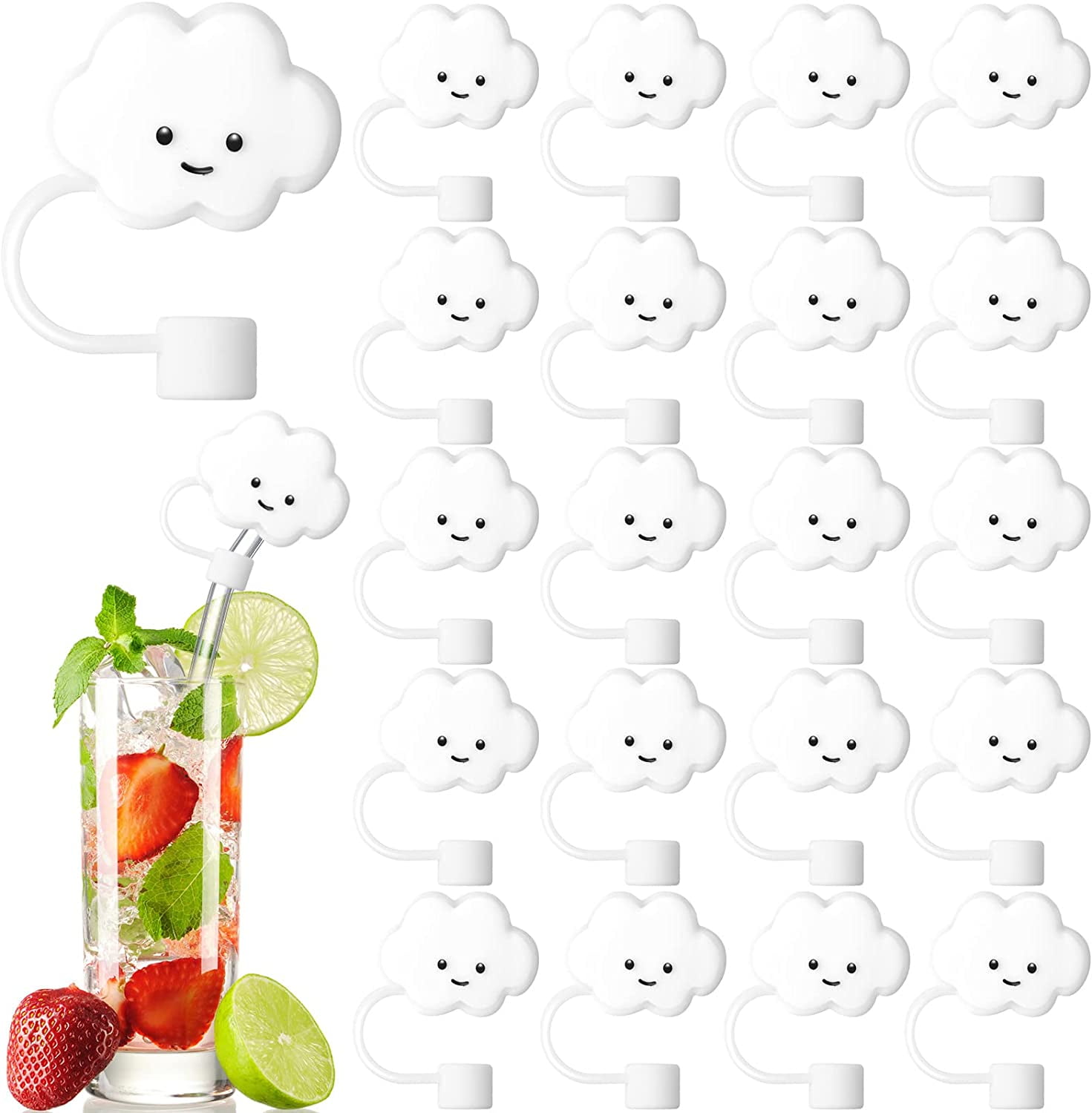 20 Pcs Cloud Straw Covers Reusable Silicone Straw Plugs, Straw Tip Cap ...