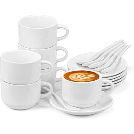 HTCM 6 Pack Espresso Cups with Saucers and Spoons, 5.5oz Stackable ...