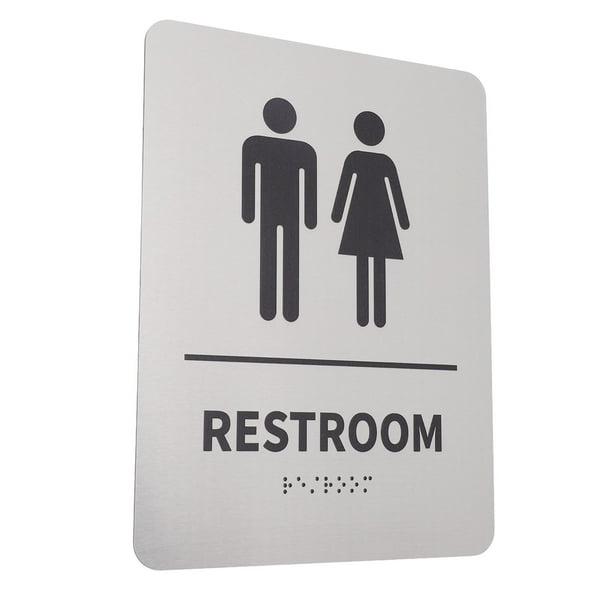 Braille Restroom Sign, Handicap Accessible Brushed Stainless Steel ...
