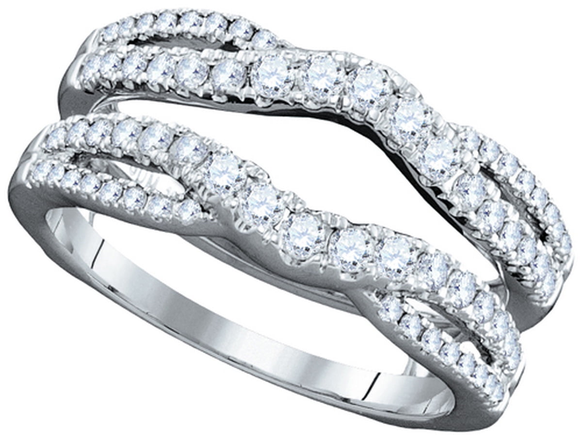 Size 9 - 14k White Gold Round Diamond Ring Guard Wrap Ring Guard ...
