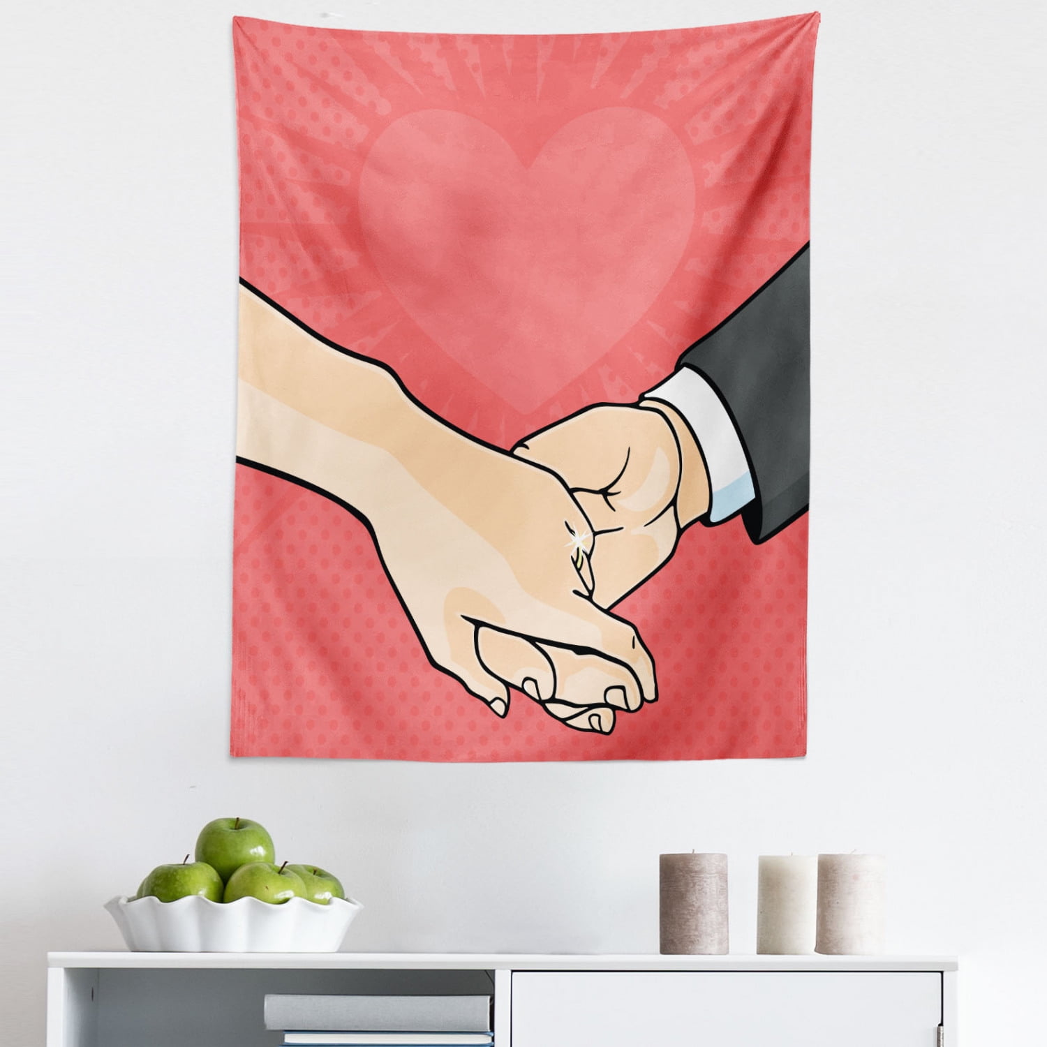 Engagement Tapestry, Classic Halftone Dot Pop Art Engaged Couple ...