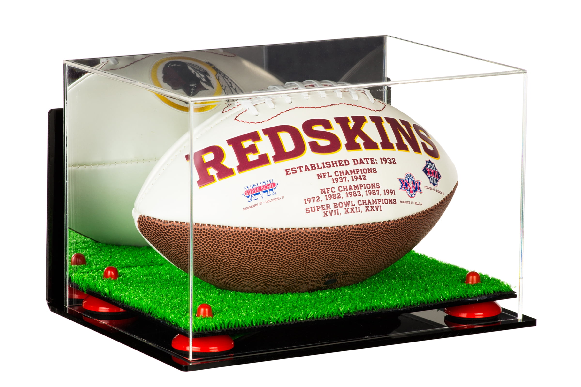 Deluxe Acrylic Football Display Case with Red Risers, Mirror, Turf Base ...