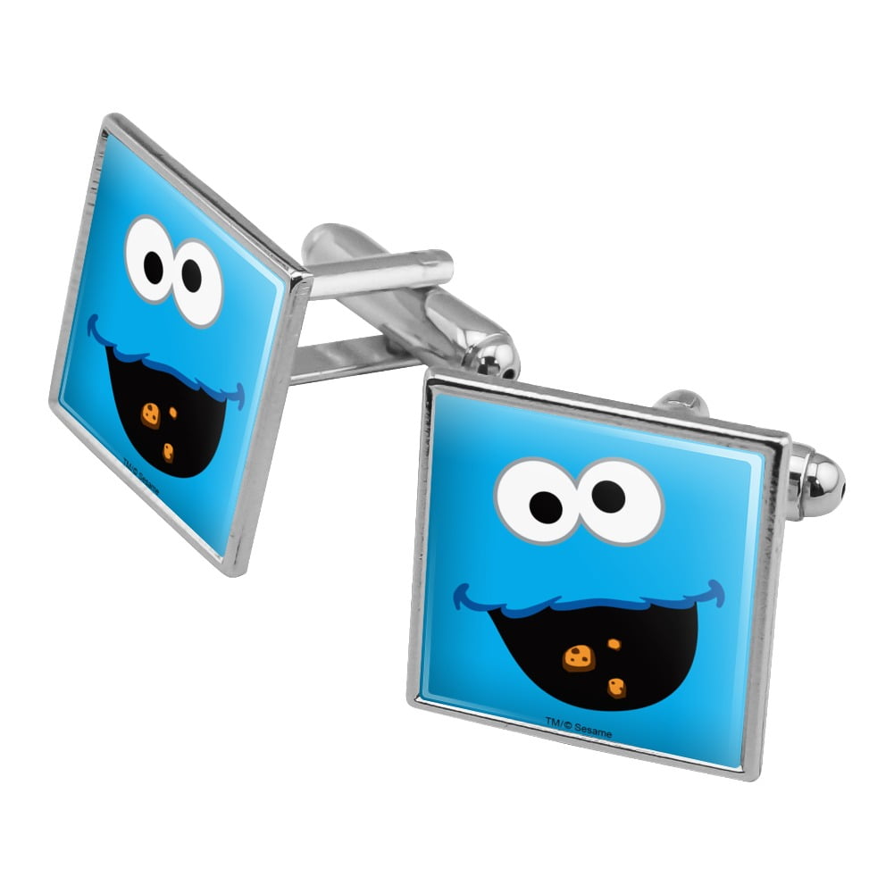 Sesame Street Cookie Monster Face Square Cufflink Set - Silver or Gold ...