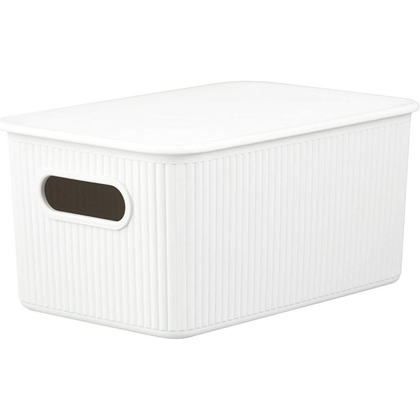 Superio 5L Small White Ribbed Storage Bin with Lid, Plastic Storage ...