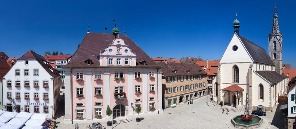 Town hall and St. Martin Cathedral in old town, Rottenburg am Neckar ...