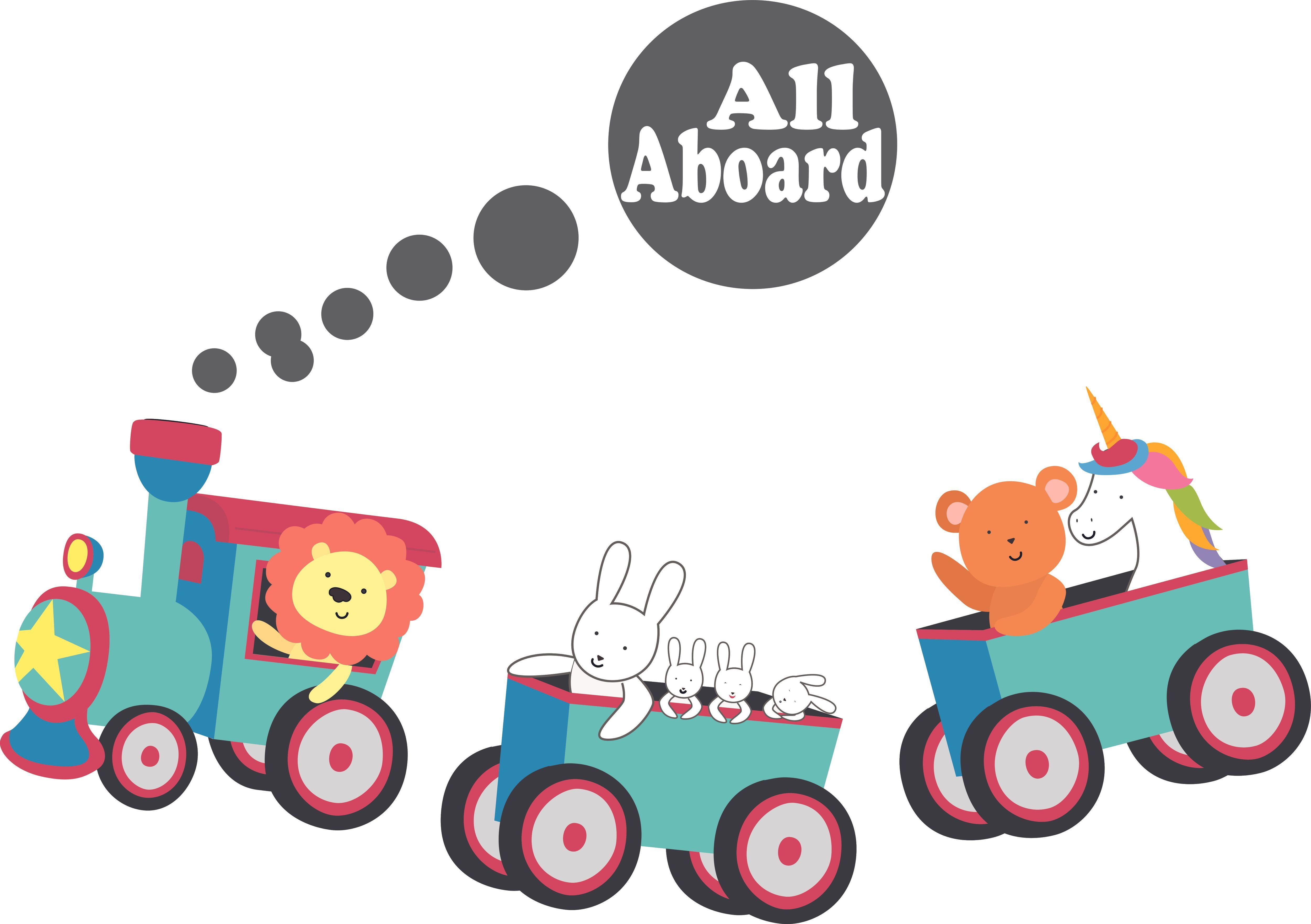 All Aboard Trains Animals Unicorn Lion Decors Wall Sticker Art Design ...