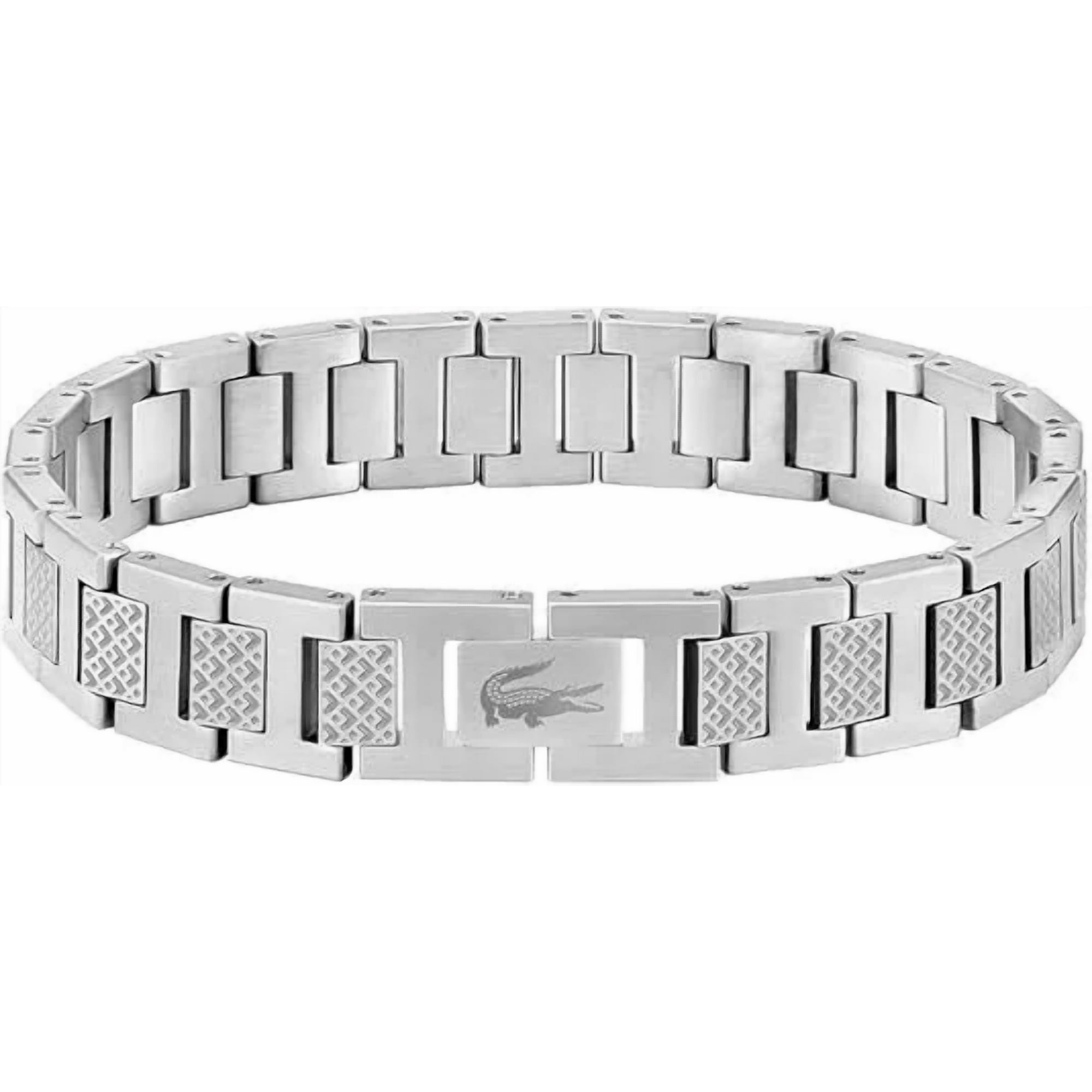 Qy Collection Link Bracelet In Stainless Steel Embellished With Petit Piqué Pattern - Available For Him And Her