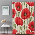 Bathroom Shower Curtain Red Poppy Farmhouse Floral Waterproof Shower ...