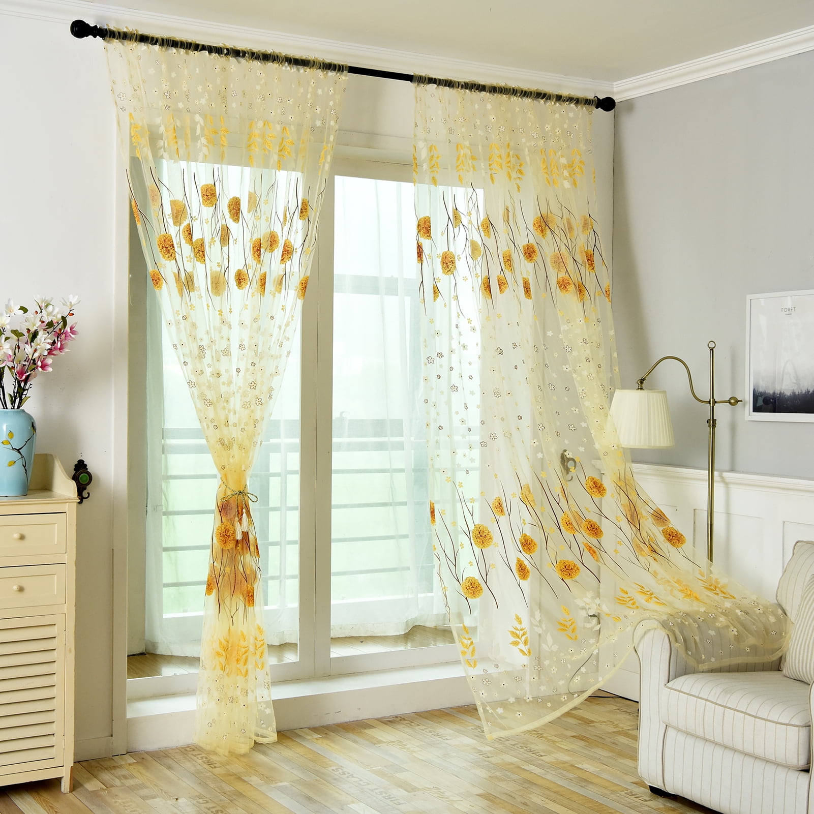 Travelwant Embroidered Sheer Voile Window Curtains Rod Pocket Colorful ...
