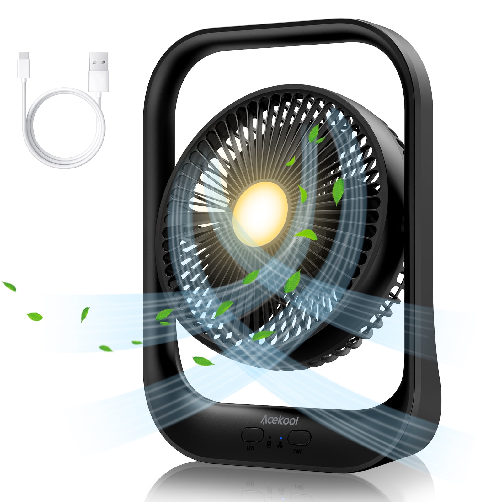 Simzone Battery Operated Fan, Camping Fan with Night Light, 3 Speeds ...