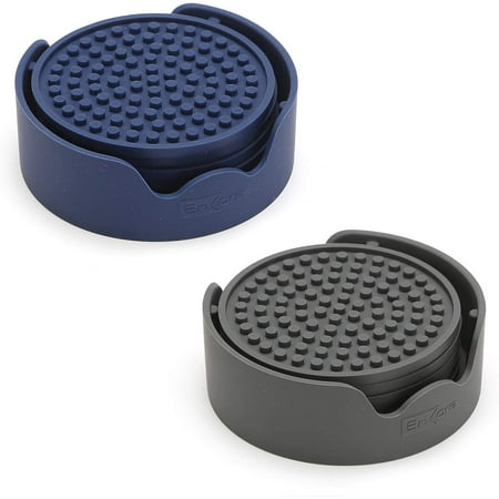 Grey & Blue Coasters Bundle - 6 Pack Gray Coasters with Holder Plus ...