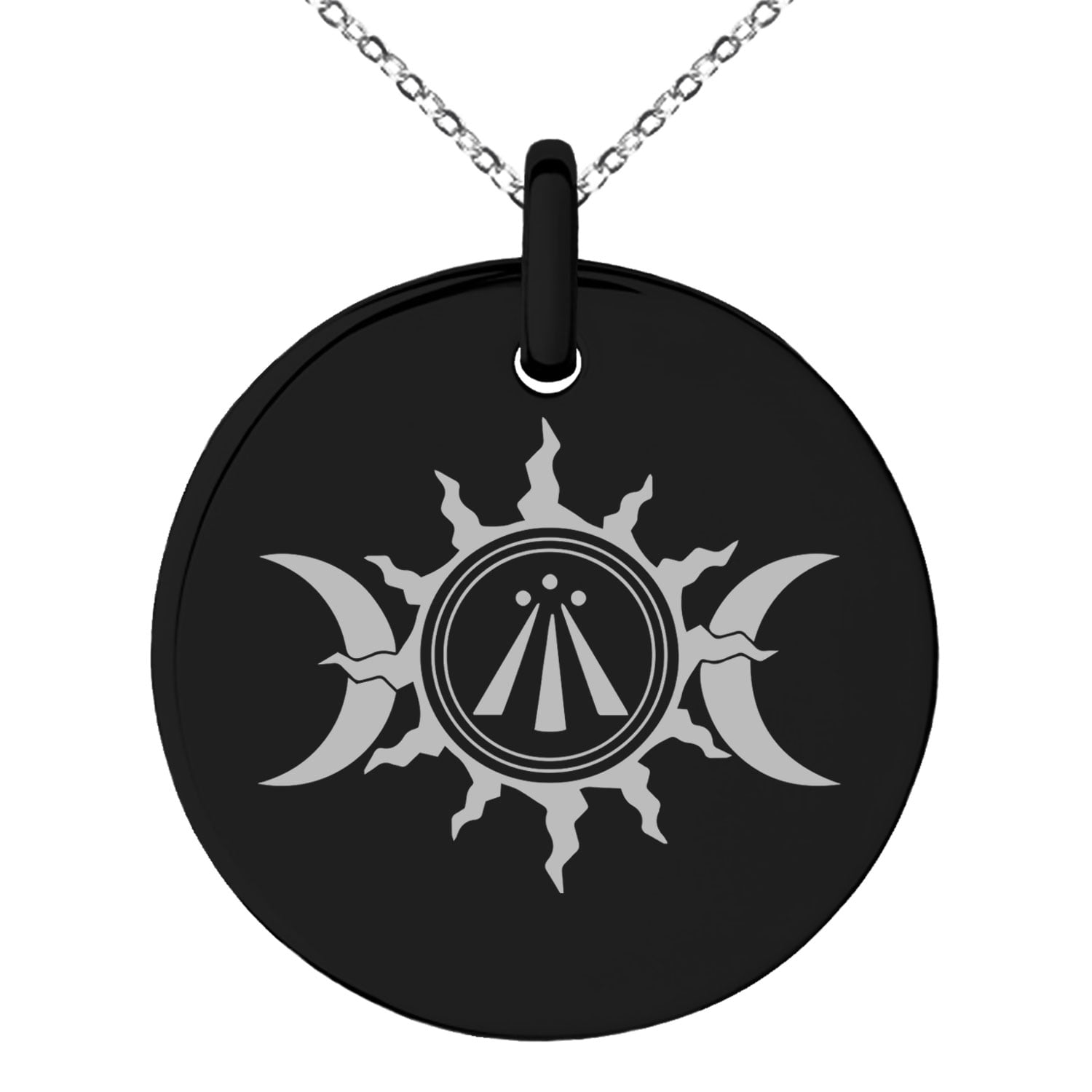 Stainless Steel Celtic Awen Arwen Sun & Moon Engraved Small Medallion ...
