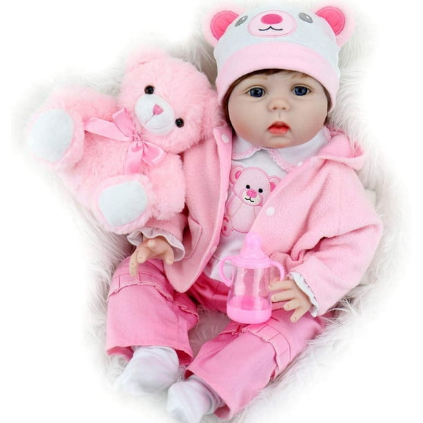Muñeca Bebé Realista Reborn Aori Vinilo Suave Cuerpo Completo 22pulg con Osito de Peluche y ...