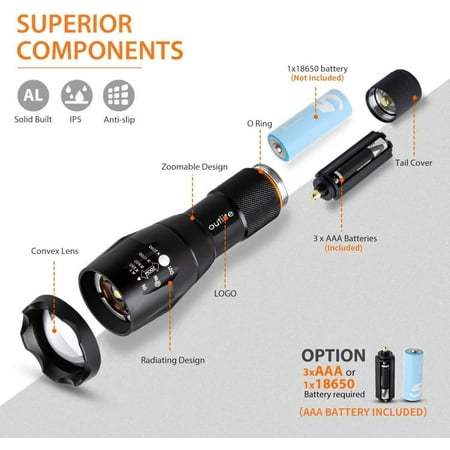 A100 Portable 2000 Lumens Handheld LED Flashlight with Adjustable Focus ...