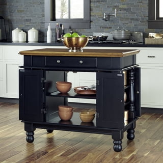 Homestyles Americana Wood Kitchen Island Set in Black - Walmart.com