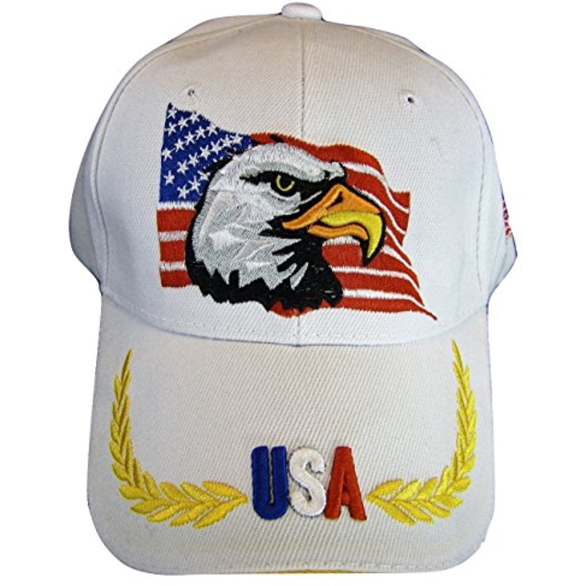 USA Men's Patriotic Eagle Adjustable Baseball Cap (Side Flag White ...