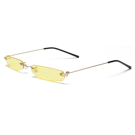Slim Rimless Rectangular Vintage Slender Clear Sunglasses Spring Hinge ...