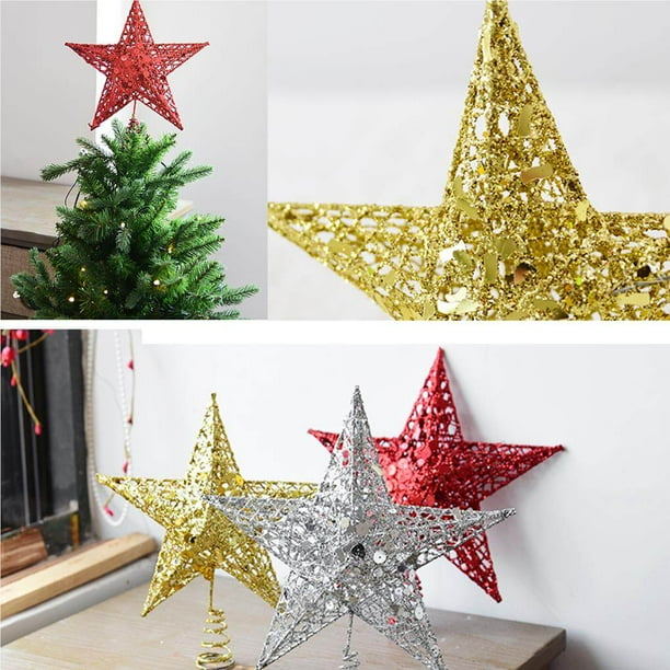 kurtrusly 25cm Christmas Tree Topper Star Ornaments Glittering Festival ...