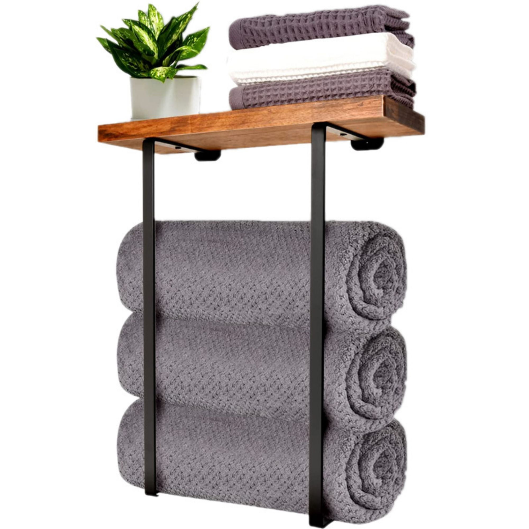 Towel Rack for Bathroom Wall Mounted Towel Holder with Wooden Shelf ...
