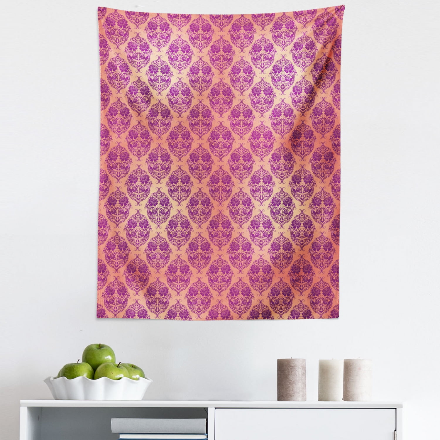 Damask Tapestry, Flower Featured Classic Damask Theme Pattern Original Royal French Inspired ...