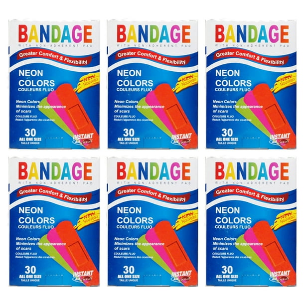 Instant Aid Neon Colors Bandages (30 In 1 Pack) (Pack of 6) 311546 By ...