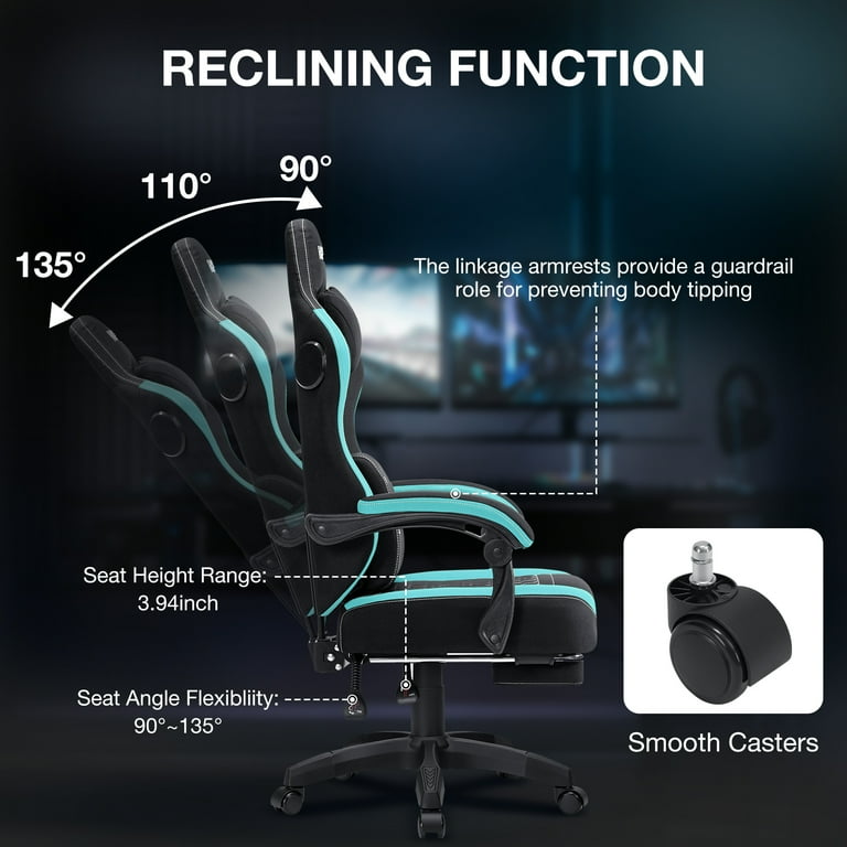 Hoffree Gaming Chair with Speakers Fabric Gamer Chair with footrest and massage Big and Tall Video Game Chair with Headrest and Lumbar Support for