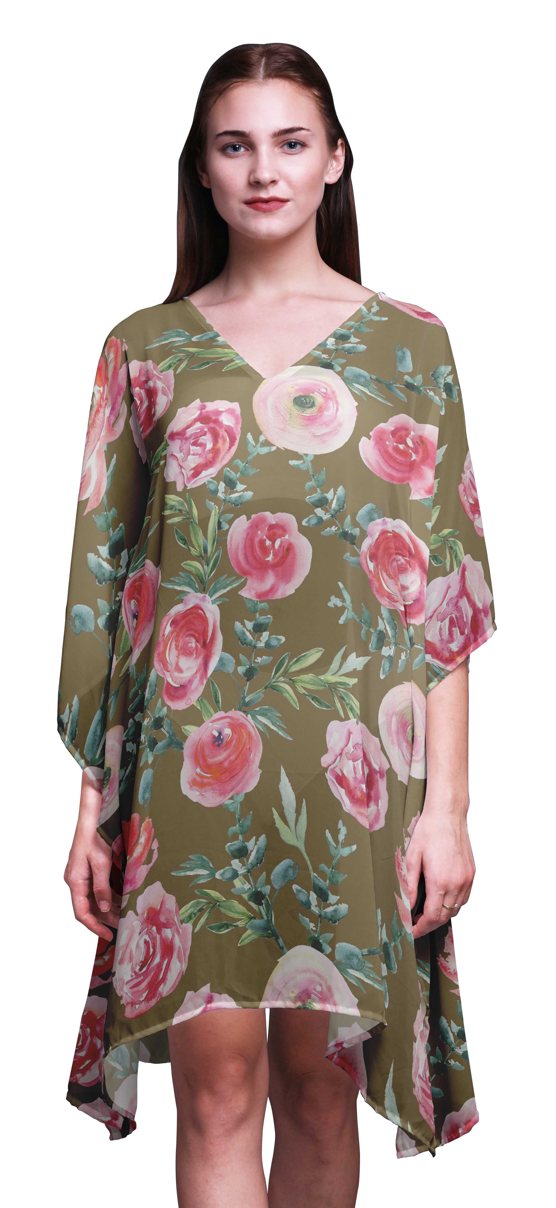 Bimba Flower BeachÂ KaftanBikini Cover up Womenâ€™s Midi Dress Short ...