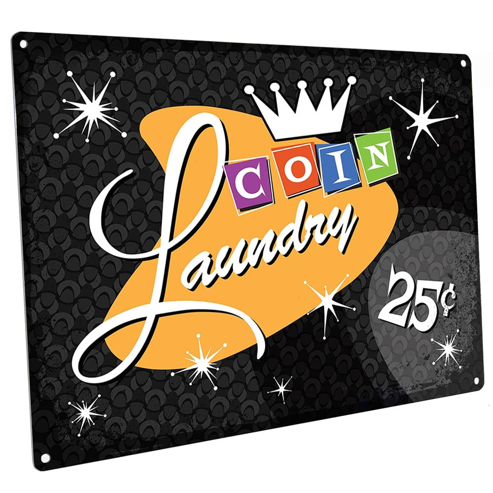 Black Coin Laundry 9"x12" Metal Sign, Wall Decor for Bath or Laundry ...