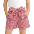Red Kids Girl Boy Bow Tie Plaid Straight Leg Elastic Waist Loose Fit ...