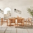 Walker Edison Modern 7-Piece Slatted Outdoor Dining Set, Natural ...