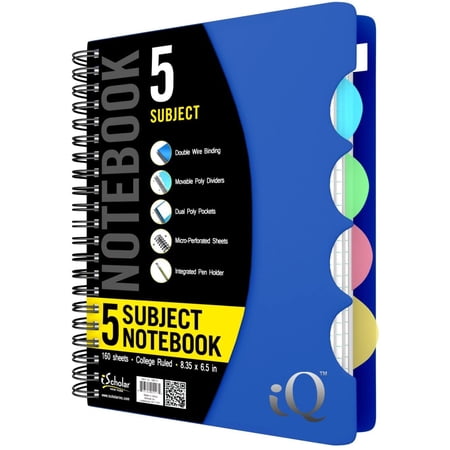 iScholar 5 Subject Poly Cover Double Wire Notebook, 8.35 X 6.5-Inch ...