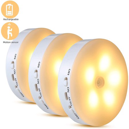 Rechargeable Night Light Set of 3 with Motion Sensor Automatic Wall ...