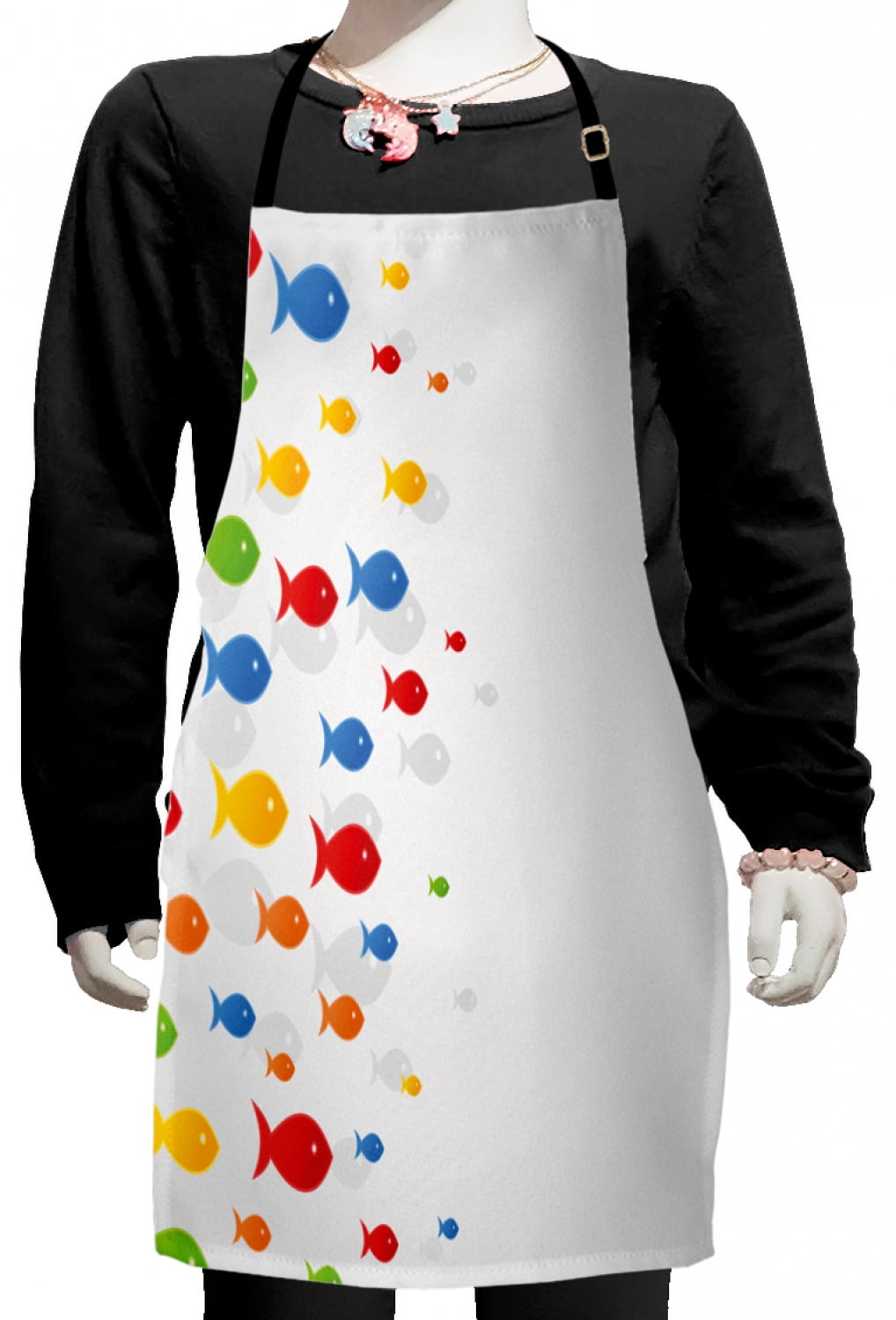 Fish Kids Apron, Types of Colored Fishes Floats on Grey Background Sea ...