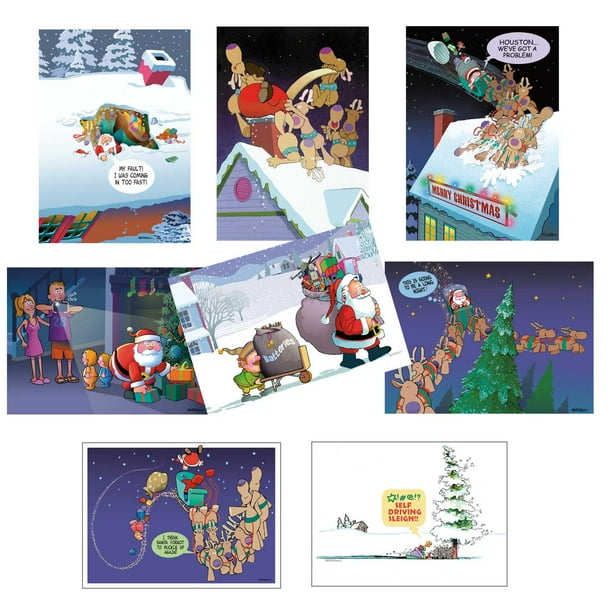 Box Set of 24 Funny Christmas Cards - 8 Designs, 3 Cards Per Design ...