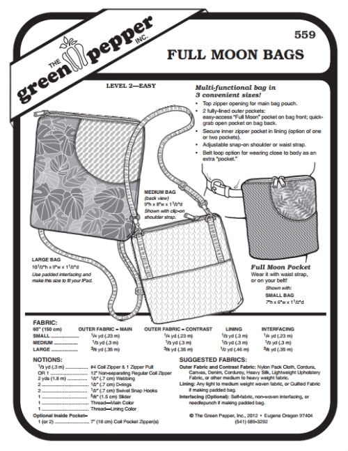 Full Moon Bag Purse #559 Sewing Pattern (Pattern Only) - Walmart.com