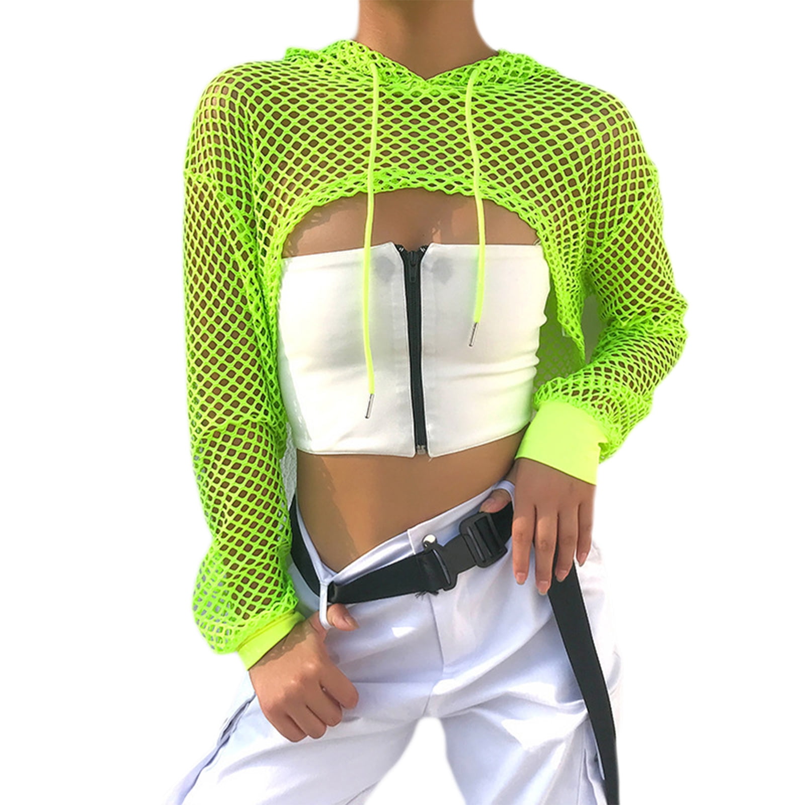 SIEYIO Women Long Sleeve Mesh Fishnet Hoodies Crop Top Pullover Cover ...