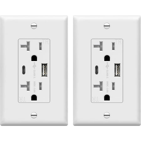 LZMY 3.6A Dual Port USB Type-C/A Wall Outlet, 20A Tamper-Resistant ...