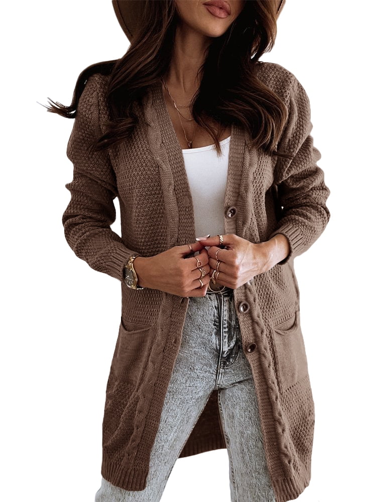 MURMUREY Womens Long Sleeve Cable Knit Cardigan Sweaters Open Front ...