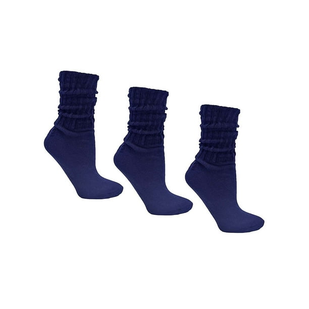 Luxury Divas - Navy Blue All Cotton 3 Pack Knit Slouch Socks - Walmart ...