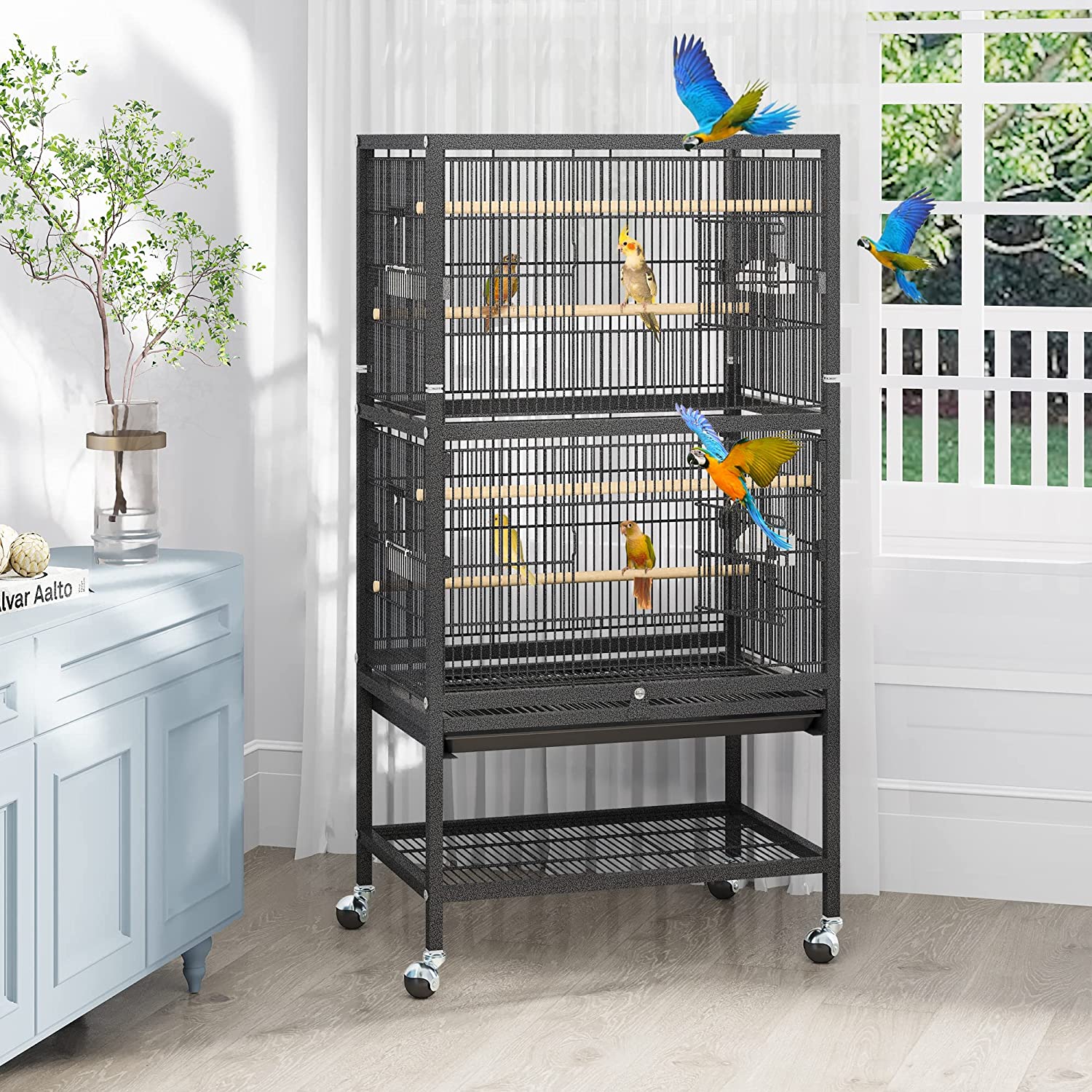 YITAHOME 52" Metal Bird Cage with Rolling Stand and Castor Wheels ...