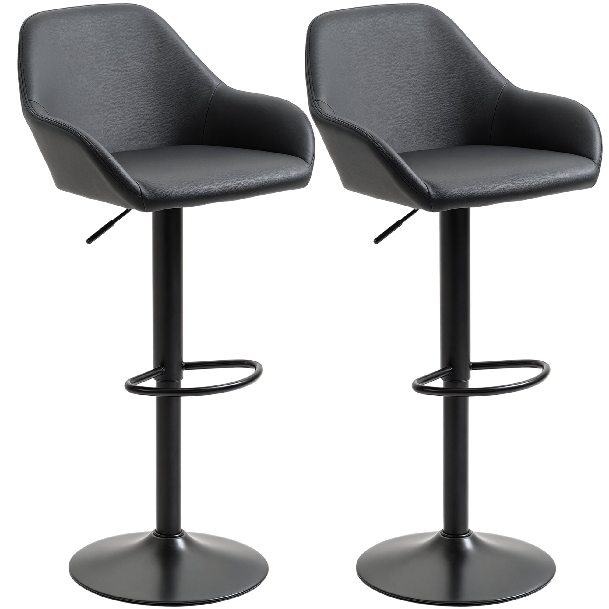 Homcom Adjustable Bar Stools Set Of 2  Swivel Barstool W/ Footrest Black 19.75X19.75X41.75