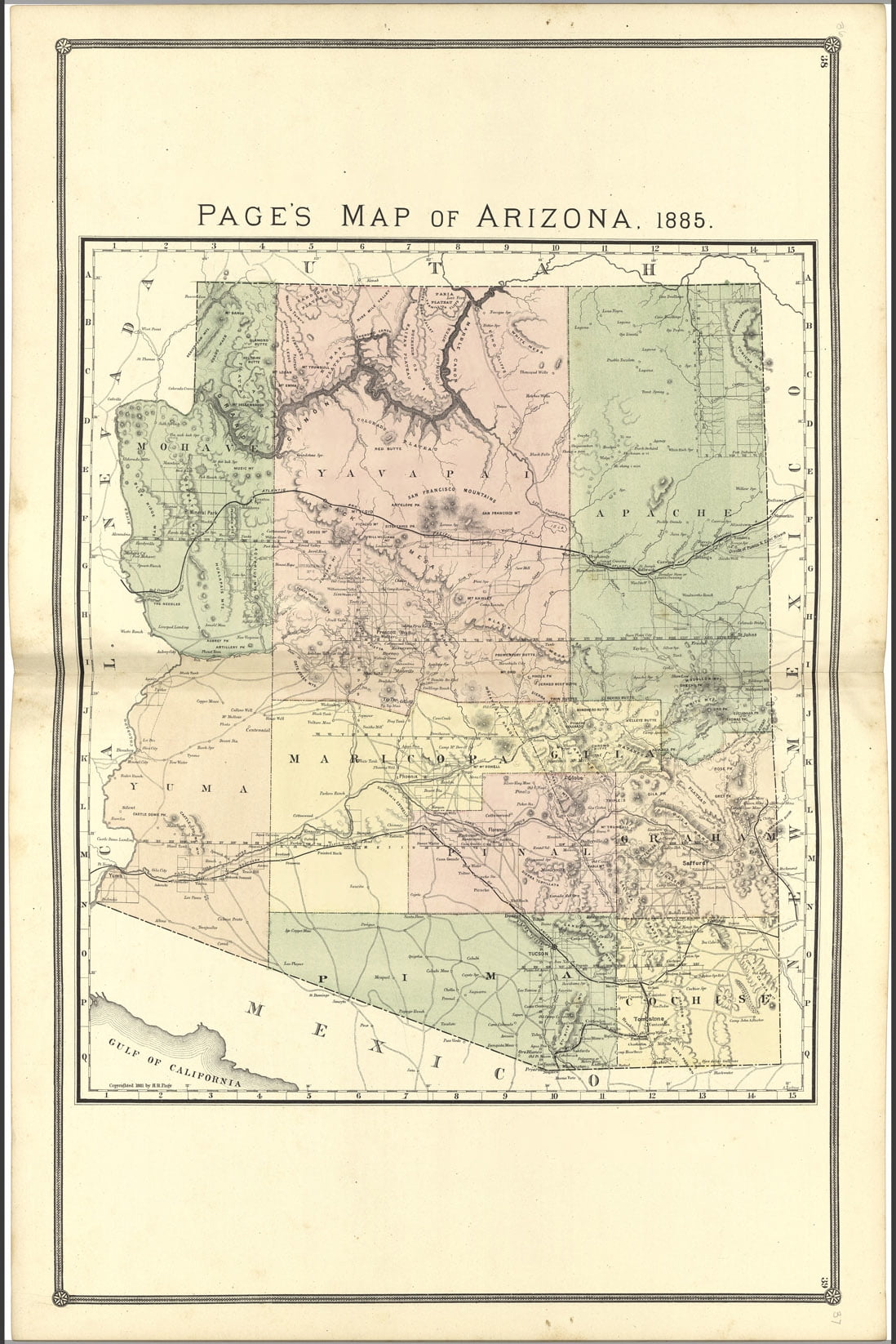 24"x36" Gallery Poster, Map of Arizona, 1885 - Walmart.com