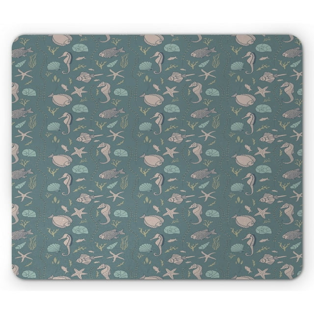 Marine Mouse Pad, Underwater Creatures with Seahorse Anemone Seashell ...