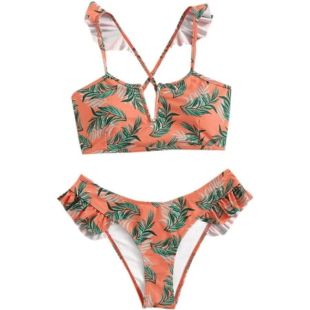 Women's Bathing Suits Spaghetti Strap Ruffle Wrap Bikini Set Two Piece ...