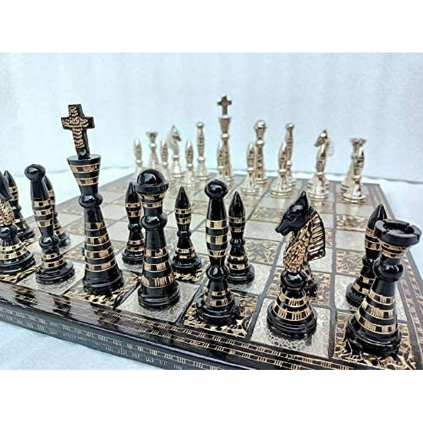 The Exquisite Carved Brass Chess Set | Solid Metal Combo Chess Pieces ...